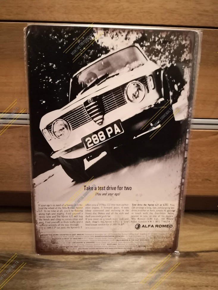 Alfa Romeo Sprint GT - Metal Signs Malta